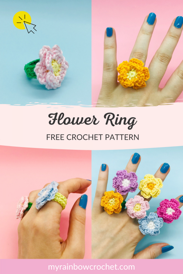 Crochet Flower ring - Free crochet pattern - My Rainbow Crochet