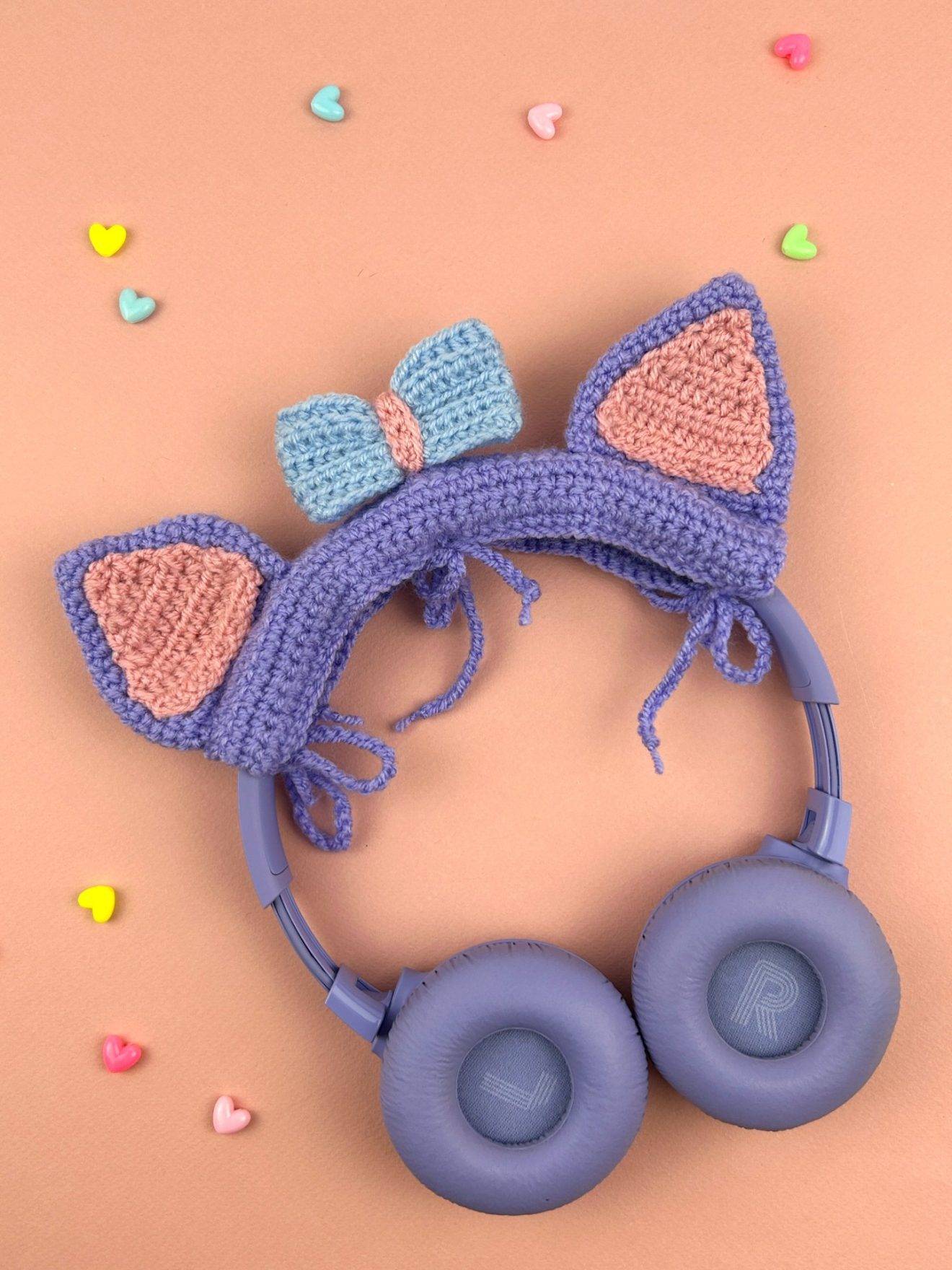 Cat Headphones Cover - Crochet pattern decoration - My Rainbow Crochet