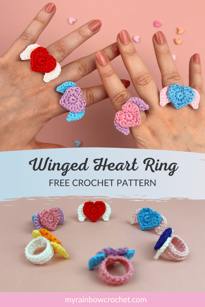 Winged Heart Ring - FREE crochet pattern - My Rainbow Crochet